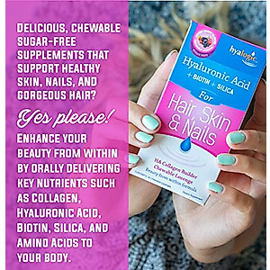 Hyalogic Hair Skin & Nails Hyaluronic Acid Collagen Builder – Delicious Berry Flavored Collagen Boost Chewable Lozenges – Sugar Free Vegan Collagen Ideal to Enhance Your Natural Beauty – 30 Count