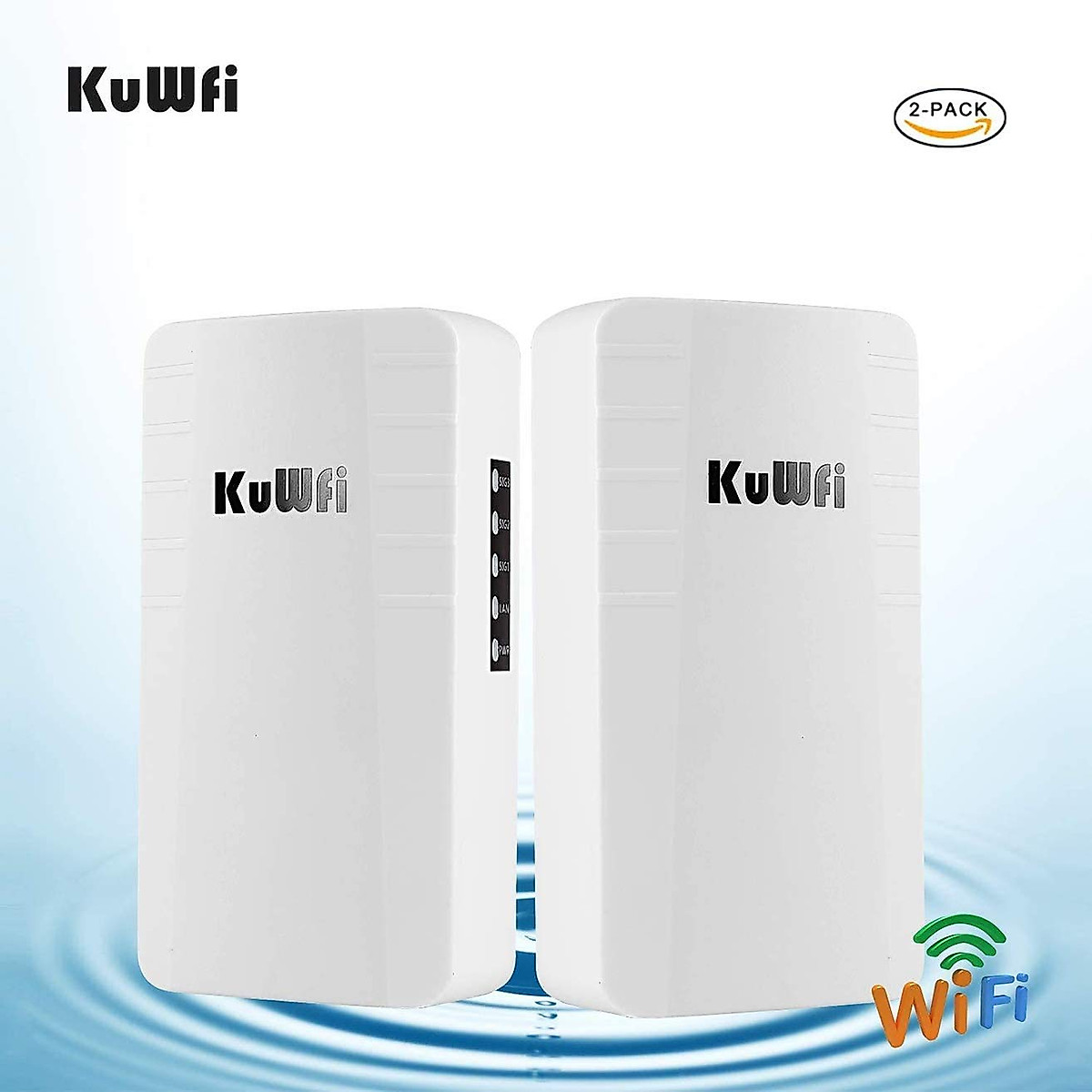 KuWFi Wireless WiFi Bridge Outdoor CPE Kit Point to Point 2.4G 300Mbps Waterproof Long Range WiFi Extender with Ethernet Port