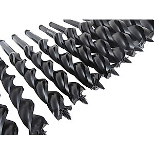 WoodOwl 15 Piece Set with 3/8" to 1-1/2" by 1/8ths x 7-1/2” Long Ultra Smooth Tri Cut Auger Hand Brace Boring Bit PTEE coated 09703-09719