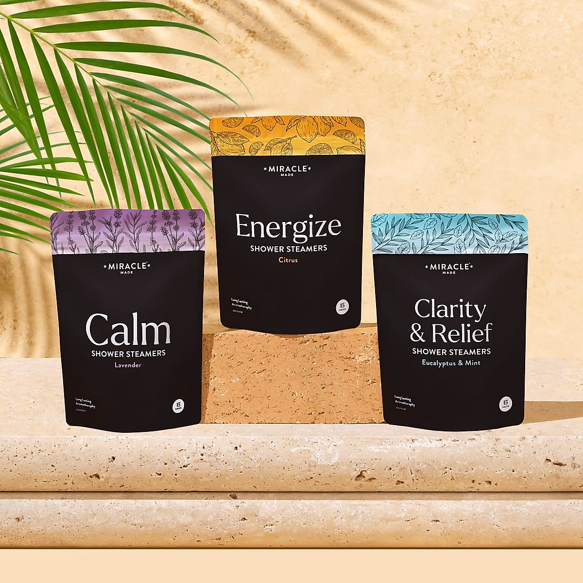 Miracle Made Aromatherapy Shower Steamers - 15 Essential Oil Shower Tablets - Stress Relief Presents for Women & Men - Scented Shower Steamers for Sinus Relief - Mint Sinus Shower Steamers