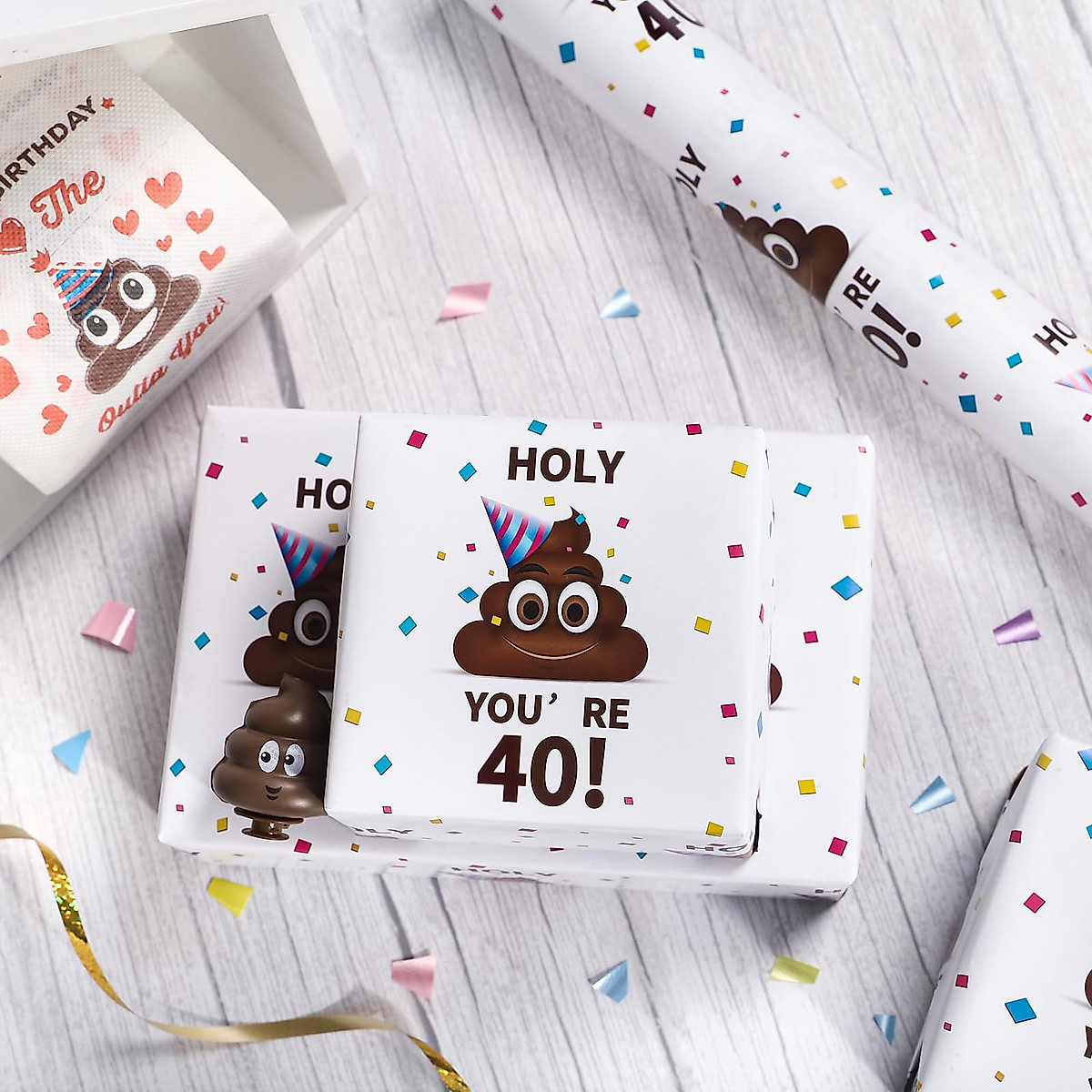 WRAPAHOLIC Funny 40th Birthday Wrapping Paper - Mini Roll - 17 Inch X 33 Feet - Holy Shit You're 40 Design for Birthday, Party, Prank