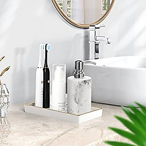 Luxspire Bathroom Vanity Tray, Ceramic Decorative Tray Jewelry Counter Storage Organizer, Gold Edged Dresser Kitchen Sink Tray for Perfume Candle Holder Bathroom Accessories -S- Matte White