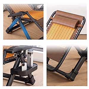 Zero Gravity Reclining Chair Folding Sun Lounge Chair Bamboo with Adjustable Backrest and Pillow & Cup Holder, Outdoor Portable Leisure Deck Chair for Garden Patio Backyard Beach