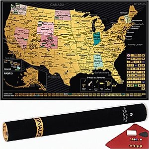 Detailed Scratch off USA Map with Scratcher - 24x16 Easy to Frame 63 National Parks Scratch Off Travel Poster of the United States of America - Large Scratchable US Map with Landmarks and States Flags