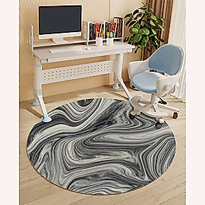 White Grey PU Leather Office Chair Mat for Hardwood Floors Desk Carpet Marble Color Formation Wavy Anti-Slip Multi-Purpose Low Pile Computer Chair Mat Abstract Diameter 55 in