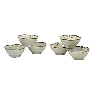 Ebros Gift Made In Japan 3.75" Diameter Light Blue Plum Set of 6 Irregular Flared Bowls With Sakura Cherry Blossoms Design 7 oz Ice Cream Miso Soup Salad Rice Bowl Kitchen Dining Restaurant Supply