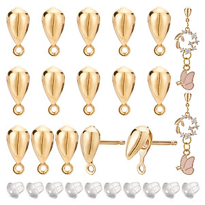 BENECREAT 80pcs 18K Gold Plated Brass Teardrop Earring Studs with 100pcs Plastic Ear Nuts for DIY Jewelry Making, Gold