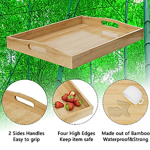 HEITICUP Bamboo Serving Tray-One Piece Set of Bed Tray Coffee Table with Handles, Kitchen Trays for Party, Serving Breakfast Pastries, Eating, Snacks, Mini Bars