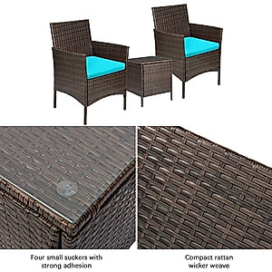 Devoko Patio Porch Furniture Sets 3 Pieces PE Rattan Wicker Chairs with Table Outdoor Garden Furniture Sets (Brown/Blue)