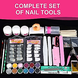 Nail Kit Set Professional Acrylic with Everything, 12 Glitter Acrylic Powder Kit Nail Art Tips Nail Art Decoration, DIY Nail Art Tool Nail Supplies Acrylic Nail Kit for Beginners (Beginners)