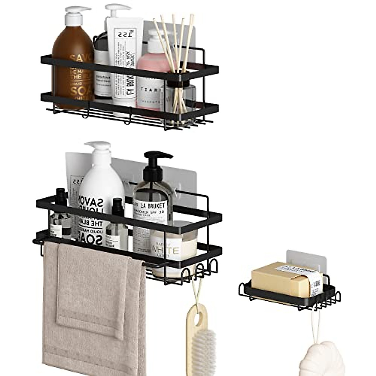 Apsan Shower Caddy,Bathroom Organizer,No Drilling Adhesive Rustproof Shower Shelves, Shower Organizer for Inside Shower, Kitchen Organization and Storage-3 Pack (Black)