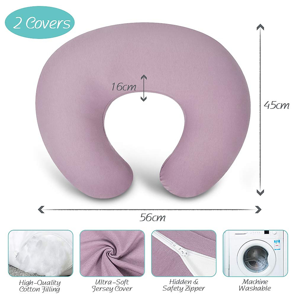 NiSleep Nursing Pillow with 2 Covers, Feeding Pillows for Breastfeeding, Baby Nursing Pillow, Machine Washable