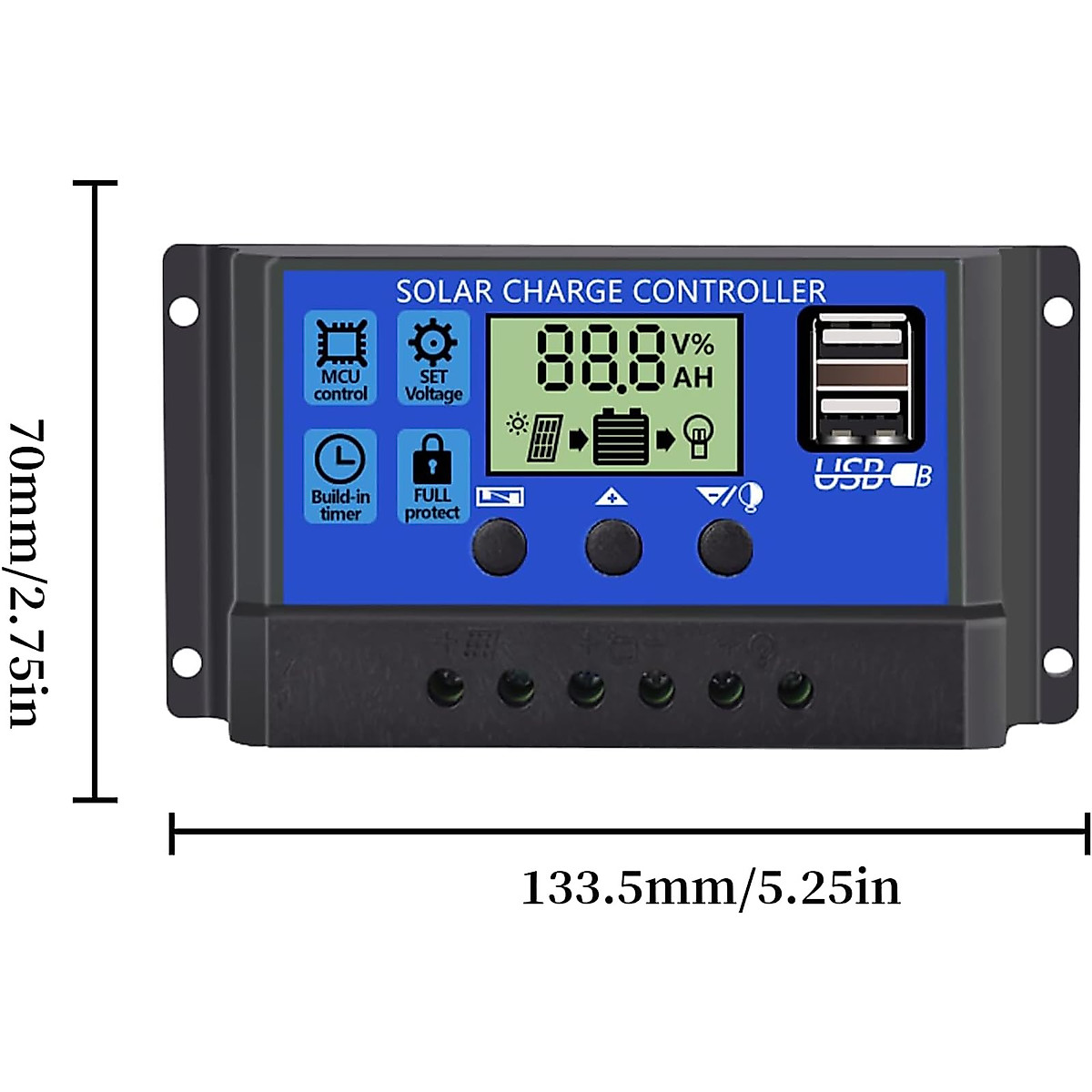 12V/ 24V Auto Solar Charge Controller Photovoltaic Panel Regulator with Adjustable LCD Display Dual USB Port Timer Setting PWM Auto Parameter (30 A)