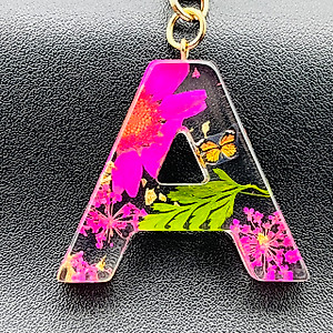 Initial Letter Butterfly Flower Pink Keychain Birthday gifts for Women Girl Backpack Wallet Car Key Cute Bling Keychain