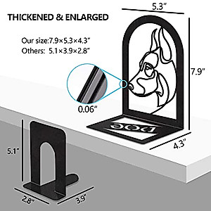 Book Ends Decorative Design Dog Modern Bookends for Shelves, Non-Skid Bookend, Heavy Duty Metal Book Stopper for Books/CDs, 7.9 x 5.3 x 4.3”, Black (1 Pair/2 Pieces, Large)