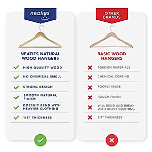 Neaties Natural Wood Hangers | Natural Finish | with 360° Degree Swivel Hook & Smooth Cut Notches | 24 Pack