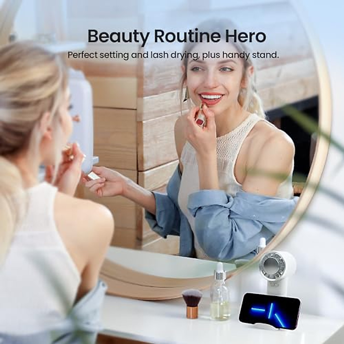 Cegsin Portable Mini Handheld Fan with Active Cooling Technology, Small Hand Fan for Travel, Instant Ice-Compress Face Fan, Personal Lash Fan for Make Up Skincare, 3-Speed, Rechargeable, White