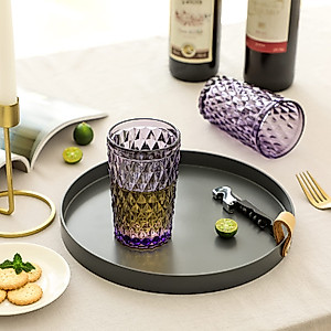 EVEREST GLOBAL Purple Highball Drinking Glasses set of 6 Colored Glass cups 11oz Embossed with Geometric Diamond Pattern Solid Color Vintage Water for Tea Juice and More