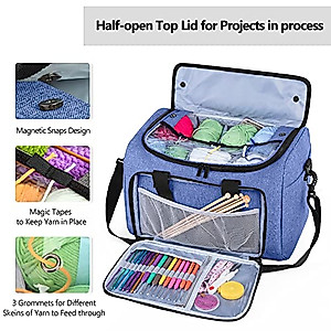 Teamoy Knitting Bag, Yarn Storage Organizer Crochet Bag with Removable Inner Divider for Yarn Skeins, Crochet Hooks, Knitting Needles and Supplies, Bag Only, Dark Blue