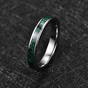 Corato Womens 4mm Silver Tungsten Wedding Rings with Malachite Fragments Inlaid Promise Ring for Couples Size 6