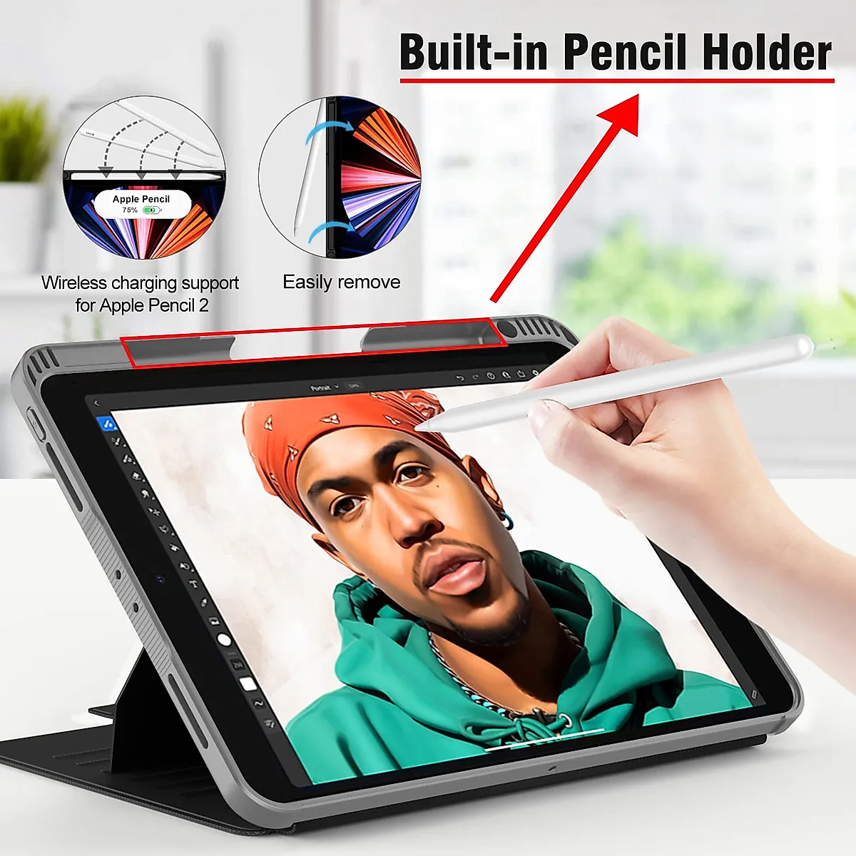 OCYCLONE iPad Pro 11 inch Case 4th/3rd/2nd/1st Gen 2022/2021/2020/2018, 6 Viewing Angles Magnetic Stand + Pencil Holder + Auto Wake/Sleep Protective Case for iPad Pro 11 inch, Black