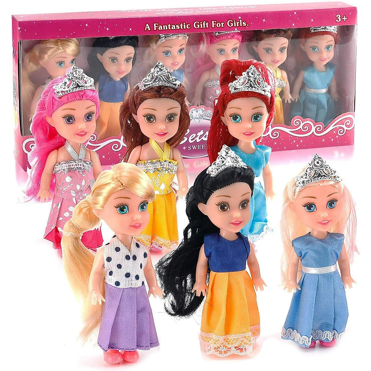 Liberty Imports Little Royal Princess Toddler Dolls with Dresses, Girls Imaginative Pretend Play Small Dolls Party Favors Collection (6 Pack)