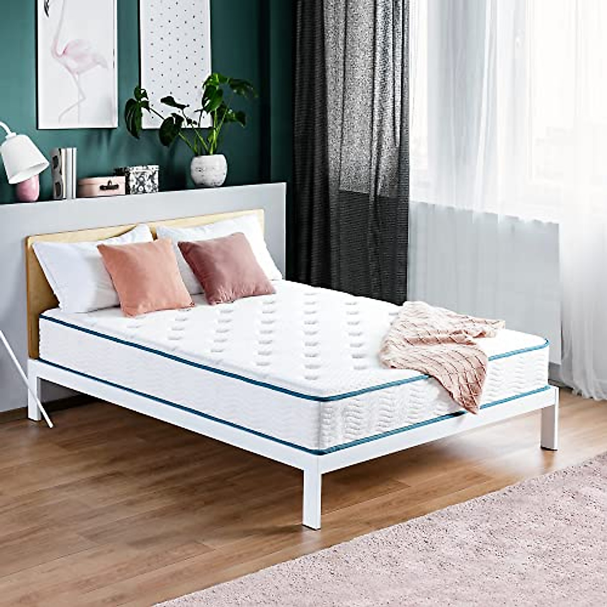 Olee Sleep 10 Inch Skyline Gel Infused Memory Foam InnerSpring Mattress, Mattress in a Box, Full, White,Dark Green