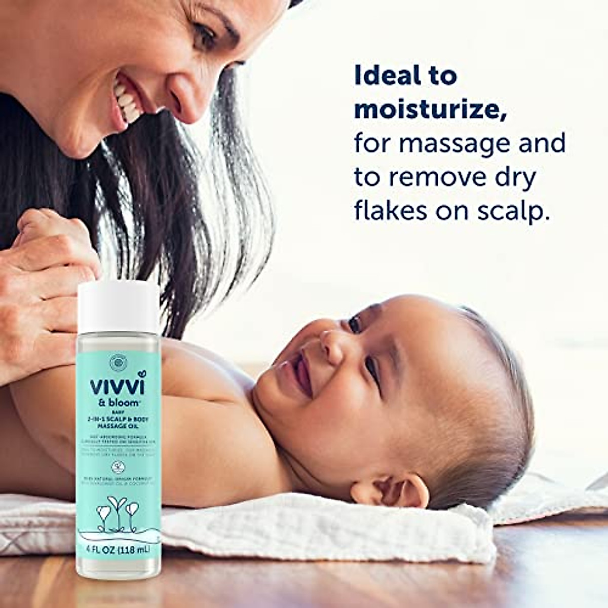 VIVVI & BLOOM Gentle 2-in-1 Baby Scalp & Body Massage Oil, Fast Absorbing Formula Ideal to Moisturize, for Massage to Remove Dry Flakes on Scalp, Hypoallergenic, 4 fl. Oz