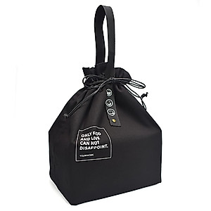 ZIIYAN Reusable Lunch Bag Insulated Handbag Tote bag with Handle and Drawstring Closure for Women Work Picnic or Travel (Black)