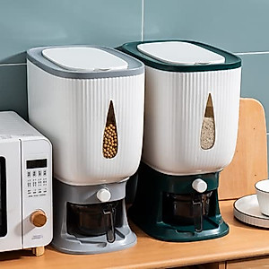 Saim Upgrade Rice Dispenser 20 Lbs, Food Grain Storage Container Cereal Dispenser Transparent Visible Sealed Storage Box with Lid for Kitchen Organization and Storage Rice and Cereal,Beans - Green