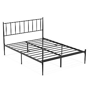 Amyove Queen Size Platform Bed with Metal Headboard, Bed Frame Mattress Foundation with Slat Support and 12.3" Storage Height No Box Spring Needed (Black + Metal, Queen)