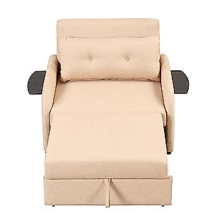 FULife 3-in-1 Convertible Sofa Couch with Pull-Out Sleeper,Adjustable Recliner Loveseat Futon Sofá Chair w/2 Wing Table,Side Pocket&USB Charge,Small 2 Seaters Love Seat Lounge Couch for Living Room