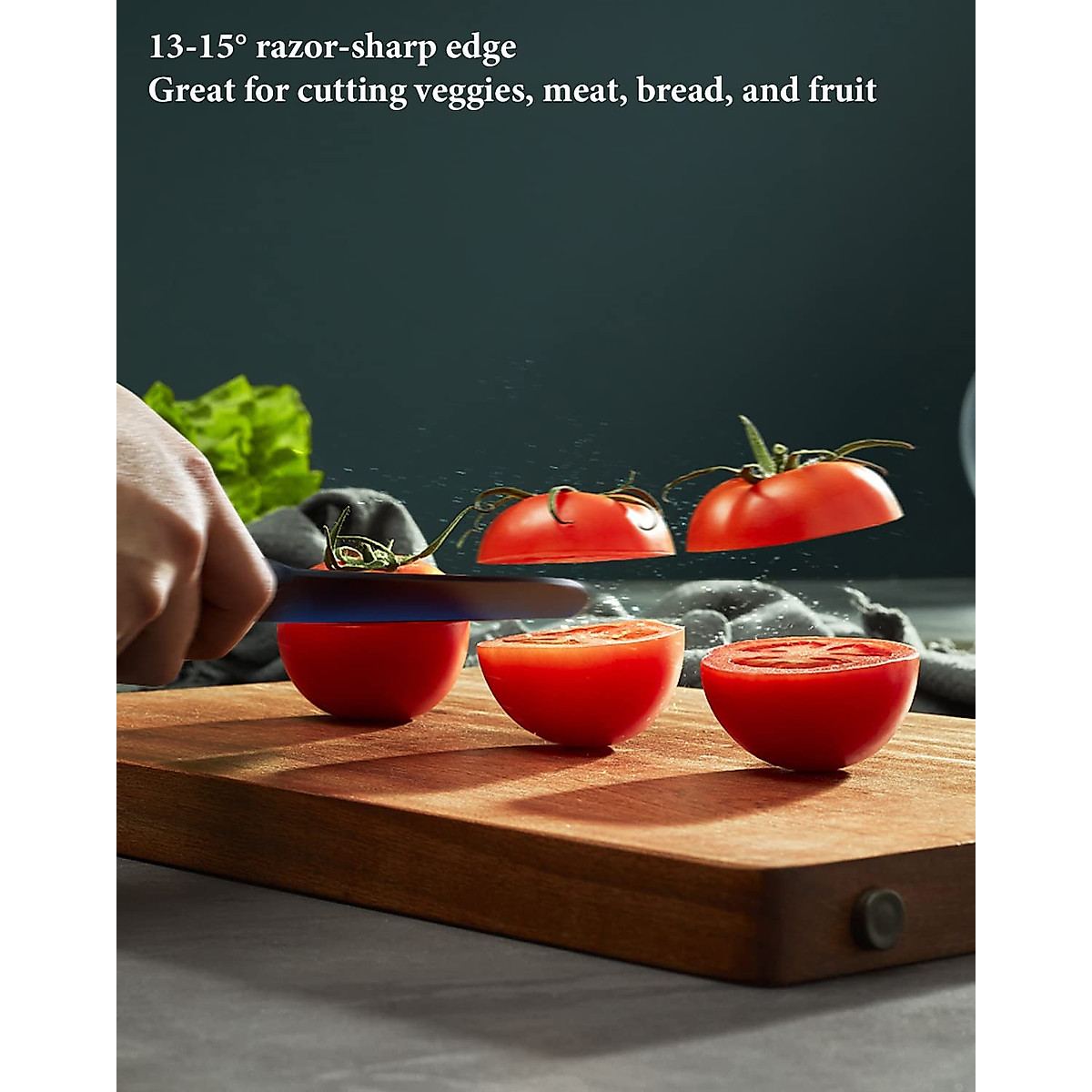 EUNA 7 Inch Chef Knife Ultra Sharp, Kitchen Knife with Sheath & Gift Box, Santoku Knife for Meat/Fruit/Veggie Cutting, Gray Zebra Texture, Non-sticking coating and PP Handle Gary-Black, L03