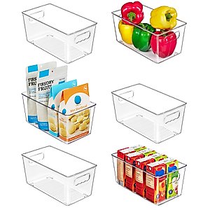 Vtopmart Clear Plastic Pantry Organizer Bins, 6 PCS Food Storage Bins with Handle for Refrigerator, Fridge, Cabinet, Kitchen, Countertops, Cupboard, Freezer Organization and Storage, BPA Free, Small