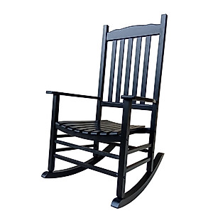 Rocking Rocker - A001BK Black Wood Porch Rocker/Outdoor Rocking Chair - Easy to Assemble - Comfortable Size - Outdoor or Indoor Use