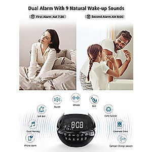 White Noise Machine with 42 Non Looping Natural Sleeping Sounds for Baby Adults,Dual Alarm Clock for Bedrooms with 2 Charger Ports,7 NightLights,6 Timers,9 Alarms,Adjustable Brightness,Memory Function