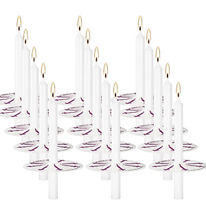 200 Pcs Church Taper Candle with Drip Protectors Paper Bulk, Devotional Candle for Candlelight Service Kit, 5" H X 1/2" D, White Unscented
