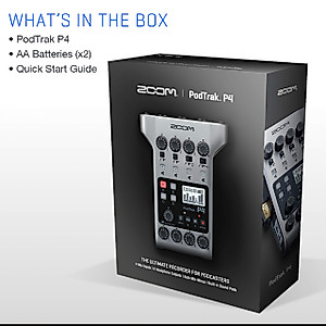Zoom PodTrak P4 Portable Multitrack Podcast Recorder + 64GB SDXC Memory Card + Dynamic Cardioid Handheld Mic (3-Pack) with Carrying Case + 3X Stereo Headphones + 3X Mic Stand + Batteries and Charger