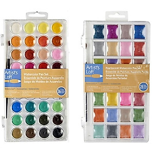 2 item Bundle: Artists Loft Fundamentals Watercolor Pan Set and Pearlescent Watercolor Pan Set
