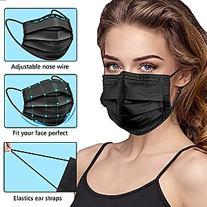 100PCS Face Masks, Masks Disposable, 3 Layer Protection Black Disposable Face Masks for Adult, Teenager, elderly