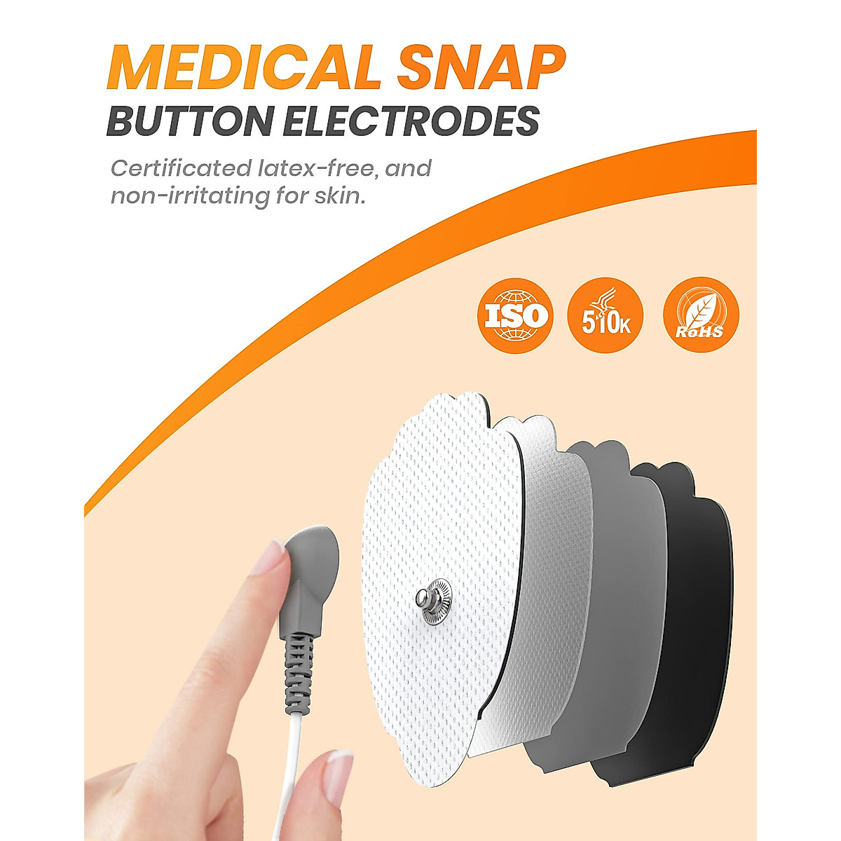 20-Pack TENS Unit Replacement Pads, Long-Lasting Snap Electrodes for 50 Times of Use per Pad, Latex-Free TENS Pads Set Compatible with TENS EMS Devices Using 3.5mm Button Lead Wires