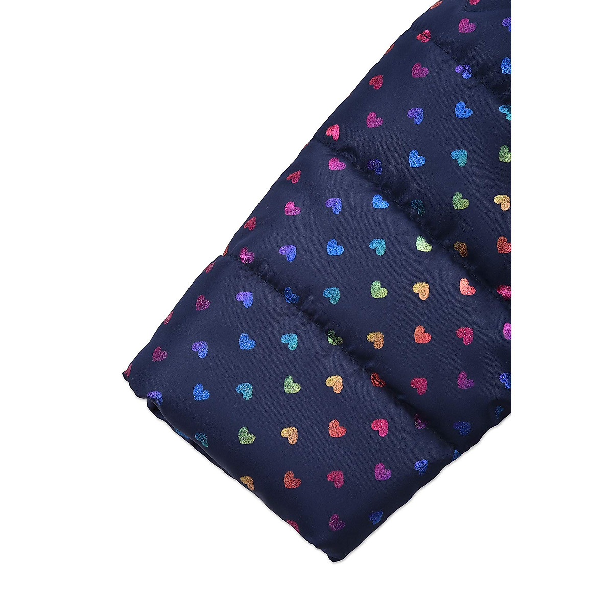 Arctic Quest Toddler Girls Metallic Rainbow Heart Print Snowsuit Fleece Lined Hooded Jacket and Bib Set, Navy Blue & Pink, 5/6