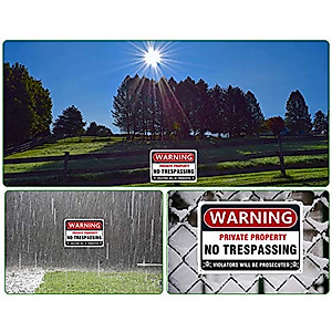 No Trespassing Signs Private Property, 4 Pack 10 x 7 inches Warning Metal Trespass Yard Sign, Heavy Duty Aluminum for Indoor Outdoor House Home Weather Resistant