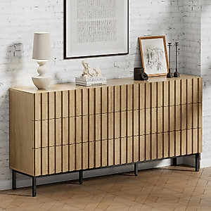 UEV Modern 9 Drawer Dresser for Bedroom,59" Mid Century Modern Dresser,Fluted Dresser Natural Wood Dresser with Panels for Handle,Long Chest of Drawers TV Stand Dresser for Bedroom,Living Room,Hallway