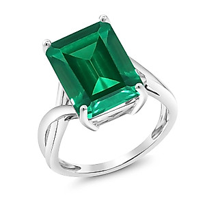 Gem Stone King 10K White Gold Gemstone Birthstone Engagement Ring | Emerald Cut 14X10MM | Wedding Engagement Anniversary Promise Ring For Women | Available In Size 5-9