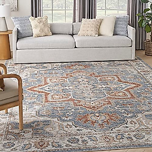 Nourison Astra Machine Washable Persian Denim Multi 7'10" x 10' Area -Rug, Easy -Cleaning, Non Shedding, Bed Room, Living Room, Dining Room, Kitchen (8x10)