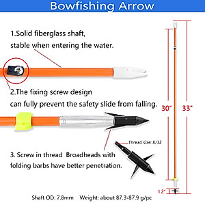 AMEYXGS Bowfishing Arrow Hunting Solid Fiberglas Shaft with Broadheads Tip and Safty Slides for Compound Recurve Bow (Type 1, 6)