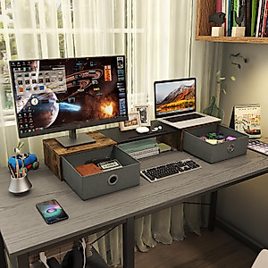 WESTREE Dual Monitor Stand Riser with Two Drawers, Extra Large Storage Monitor Stand for 2 Monitors, Computer Monitor Stand with Solt, Desktop Oraganizer Stand for Computer,Laptop,Screen,Printer,TV