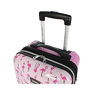 Betsey Johnson Designer Underseat Luggage Collection - 15 Inch Hardside Carry On Suitcase for Women- Lightweight Under Seat Bag with 2-Rolling Spinner Wheels (Flamingo Strut)