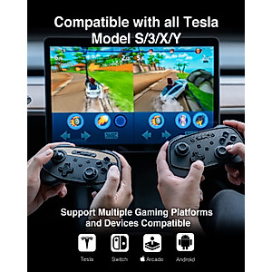 Jowua Multi-Device Wireless Controller Compatible for Tesla Model 3/Y/S/X/cybertruck Compatible for Switch, one controller set, SPECIAL PROGRAMMED and DESIGN FOR TESLA, Compatible for T (BLACK) [nintendo_switch,windows,ios,android]